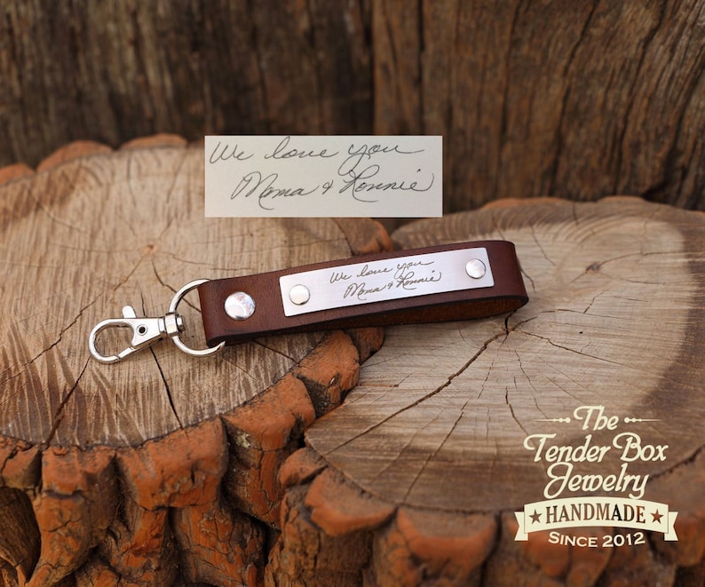 Custom Handwriting Engraved Personalized Leather Key Fob Lanyard With ...
