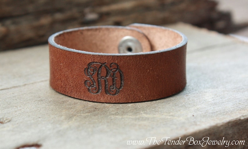 Personalized Monogram Leather Cuff Leather Bracelet Engraved Monogram ...