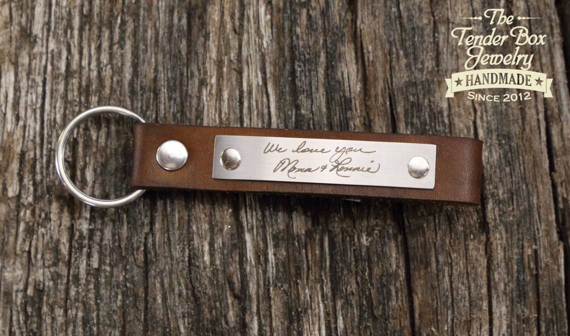 Custom Handwriting Engraved Personalized Leather Key Fob - Etsy