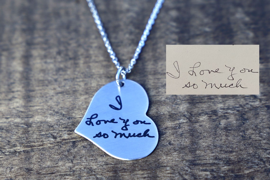 Personalized Engraved Handwriting Stainless Heart Necklace | Etsy