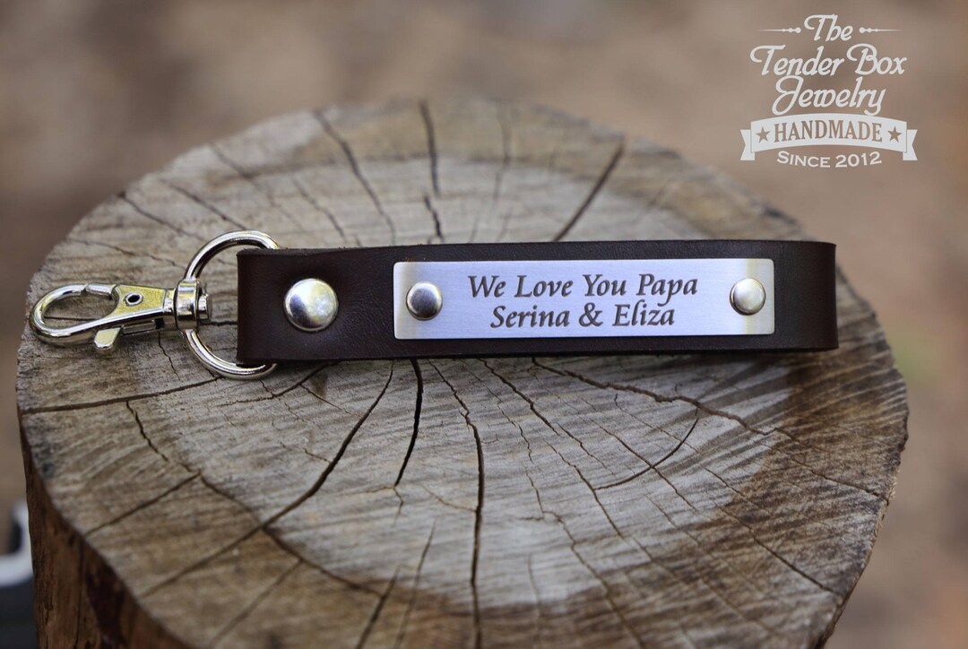 Personalized Leather Engraved Key Fob With Stainless Plate Keychain ...