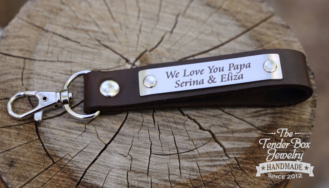 Personalized Leather Engraved Key Fob With Stainless Plate Keychain ...