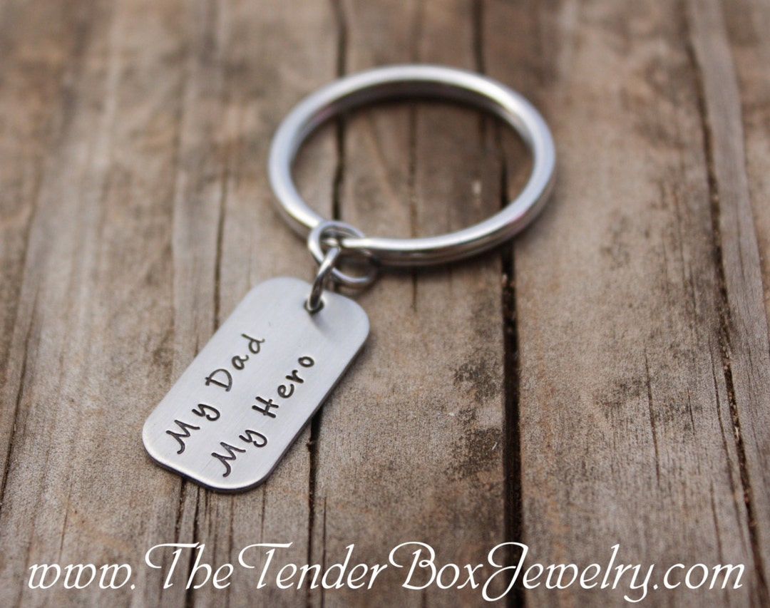 My Dad My Hero Keyring Handstamped Hand Stamped Stainless Keyring ...