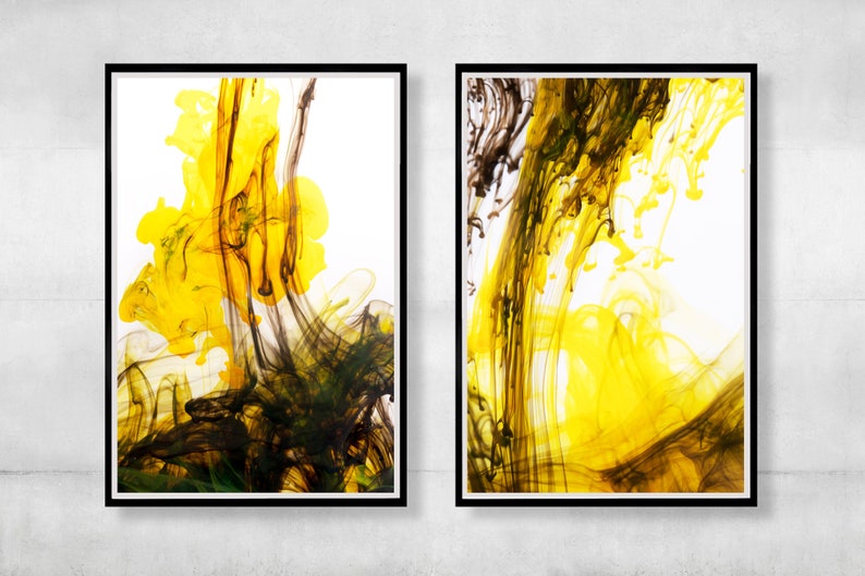 Set of 2 Modern Yellow Poster, Abstract Poster, Painting Printable ...