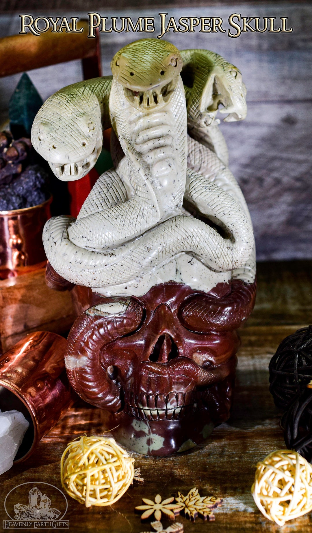 Royal Plume Jasper Skull / Plum Jasper Skull With Snakes 7.3 Tall and ...