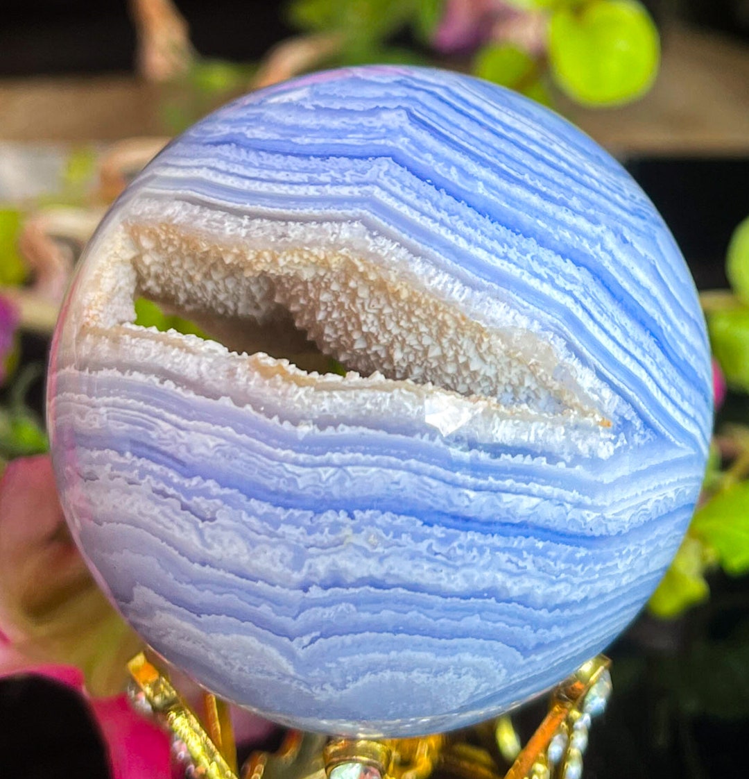 Rare Blue Lace Agate Sphere With Druzy 2.2 Weighs 228 Grams - Etsy