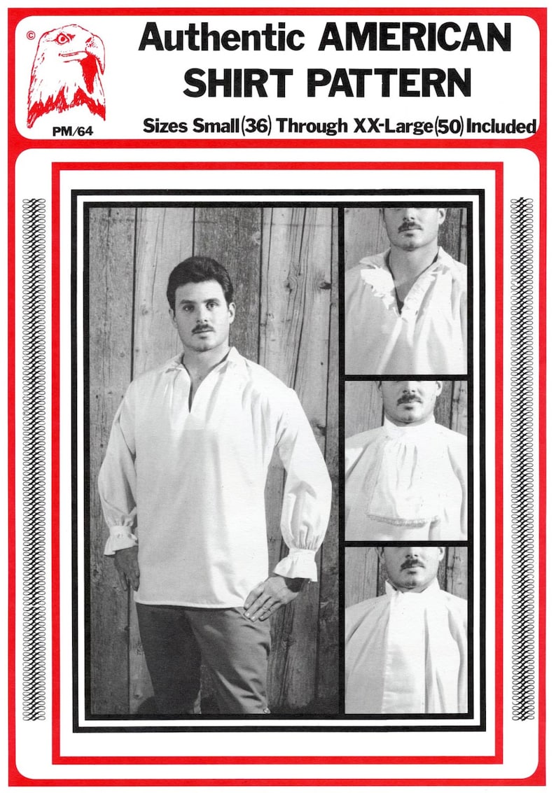 Men's Colonial Pioneer Style Authentic American Shirt Sizes S-XXL Eagle ...