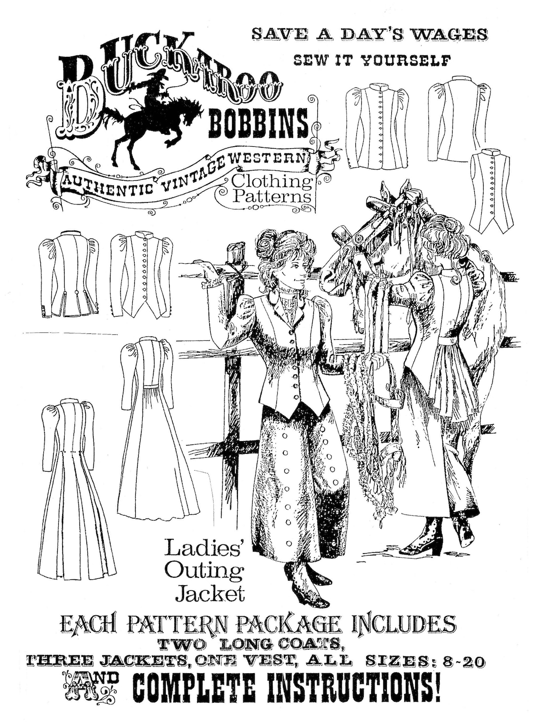 Buckaroo Bobbins Ladies' 1880's - 1890's Outing Jacket Sewing Pattern ...