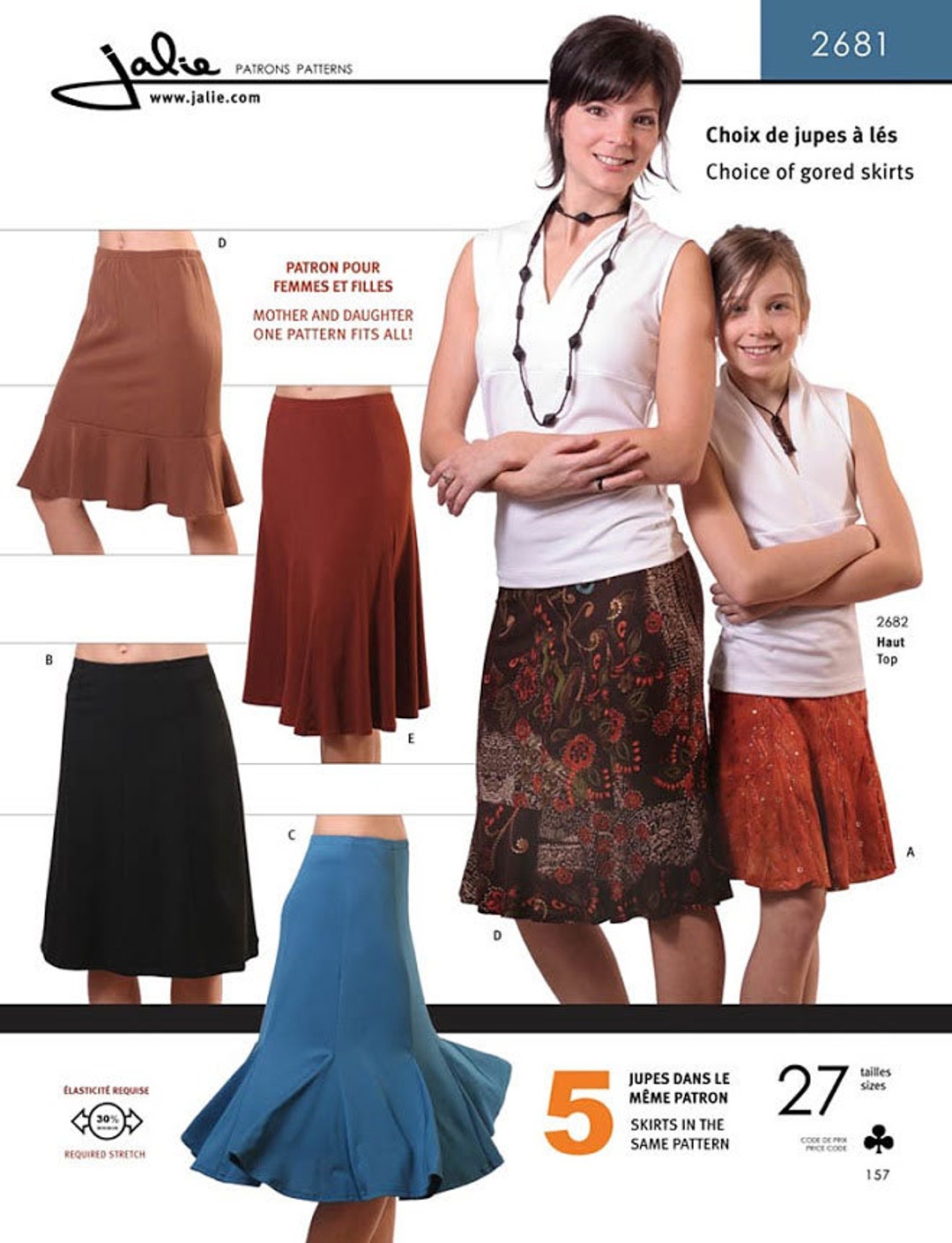 Jalie 8-gored Skirts Sewing Pattern # 2681 in 5 Styles, 27 Sizes Women ...