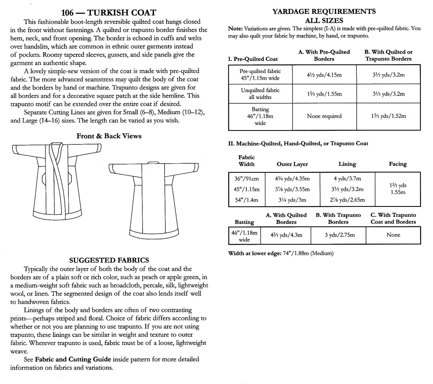 Folkwear 106 Turkish Coat Sewing Pattern - Women's sizes 6-16 - Boot ...