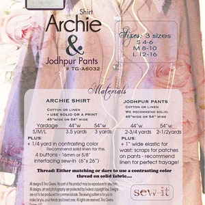Tina Givens Archie Shirt & Jodhpurs Sizes S-M-L Sewing Pattern # 6032 ...