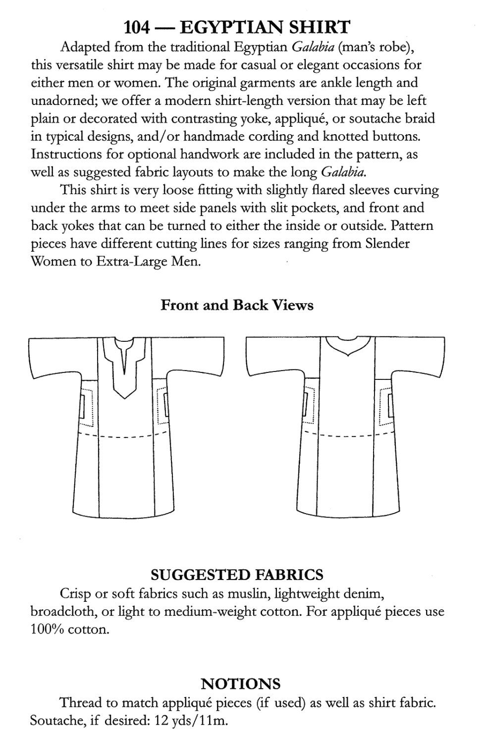 Folkwear Egyptian Shirt, Long Galabia (Man's Robe) Sewing Pattern #104 ...