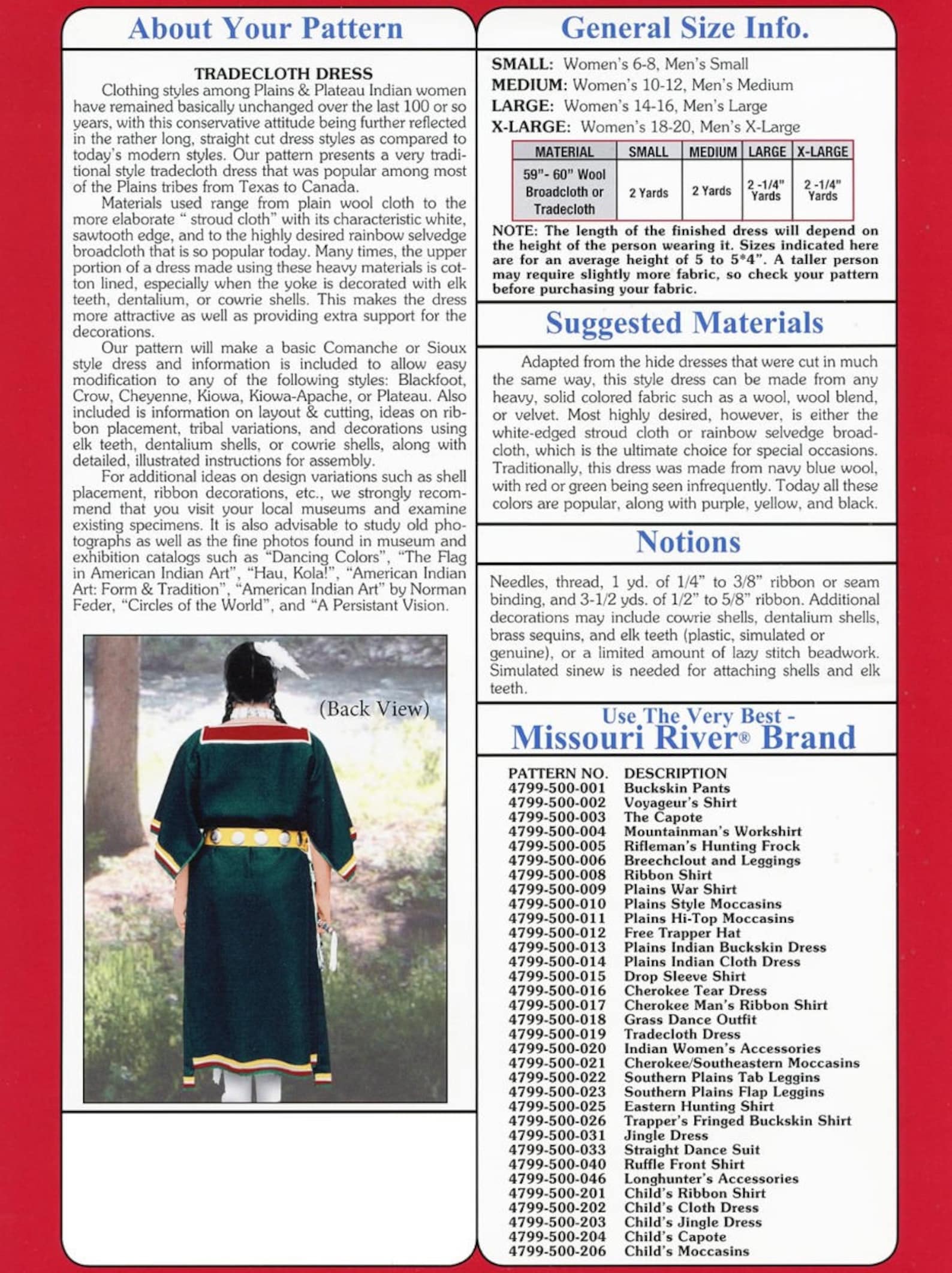 Missouri River Native American Indian Tradecloth Dress Sewing Pattern ...