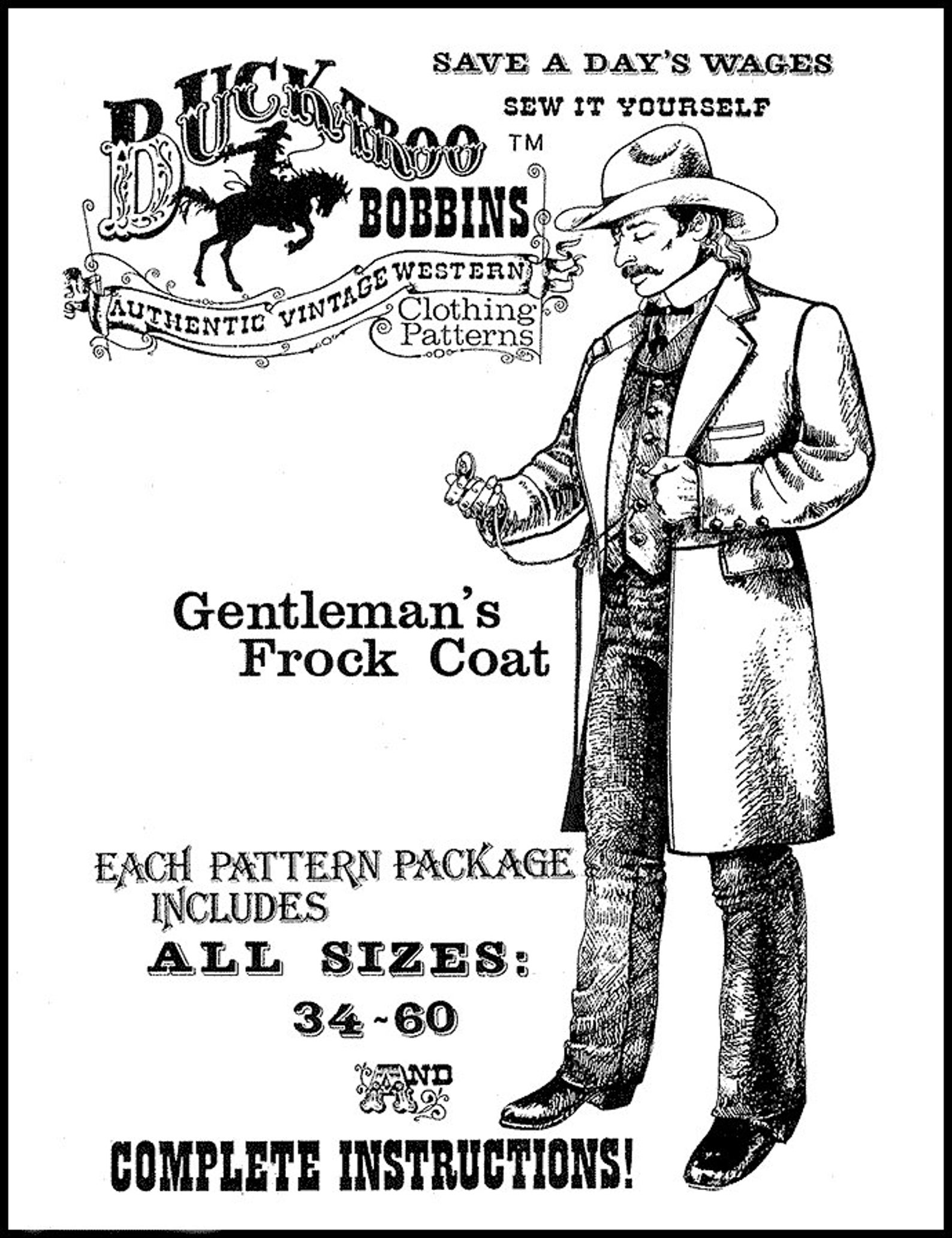 Buckaroo Bobbins Gentleman's Frock Coat Sizes 34-60 Sewing Pattern ...