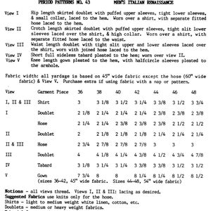 Men's Italian Renaissance Garments Costume Circa 1420-1500 Sizes 36-48 ...