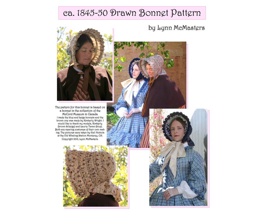 Victorian 1845-1850 Era Drawn Bonnet Sewing Pattern # 57 by Lynn ...