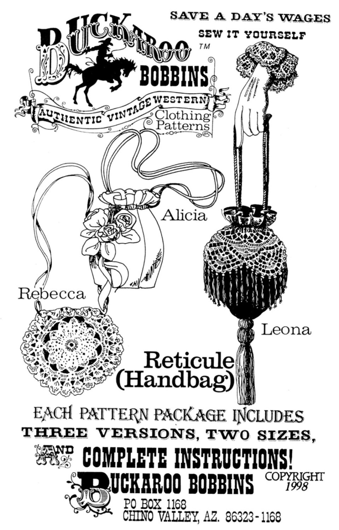 Ladies' 1800s Victorian Reticule Handbag in 3 Styles - Buckaroo Bobbins ...