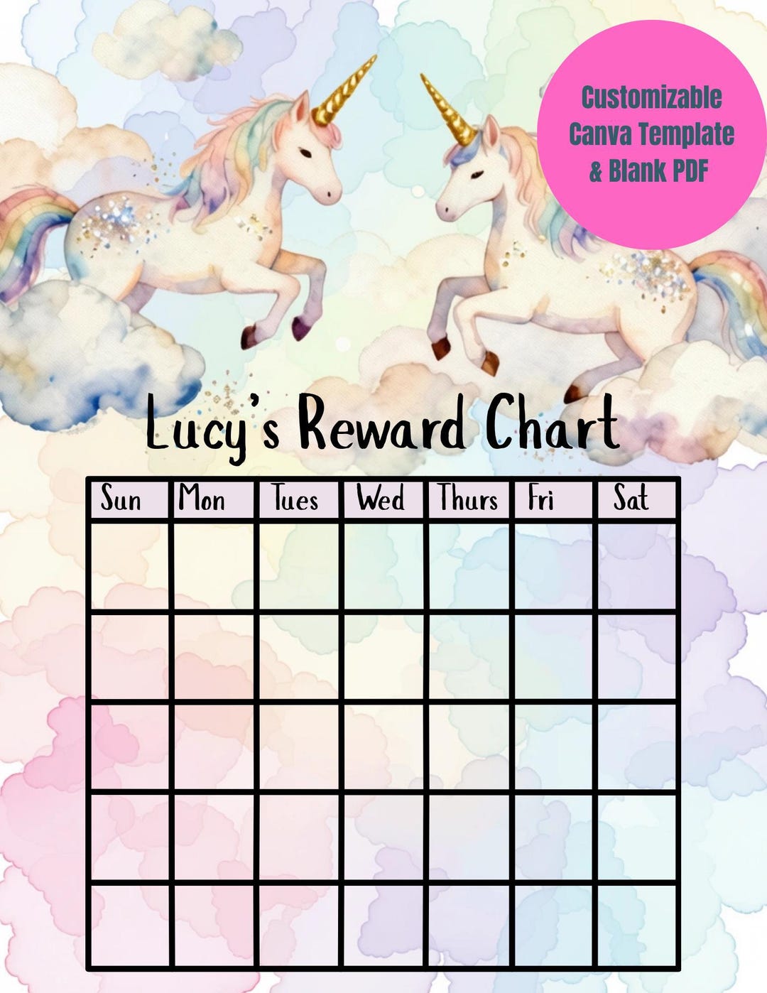 Editable Unicorn-themed Reward Chart – Whimsical Watercolor Chore ...