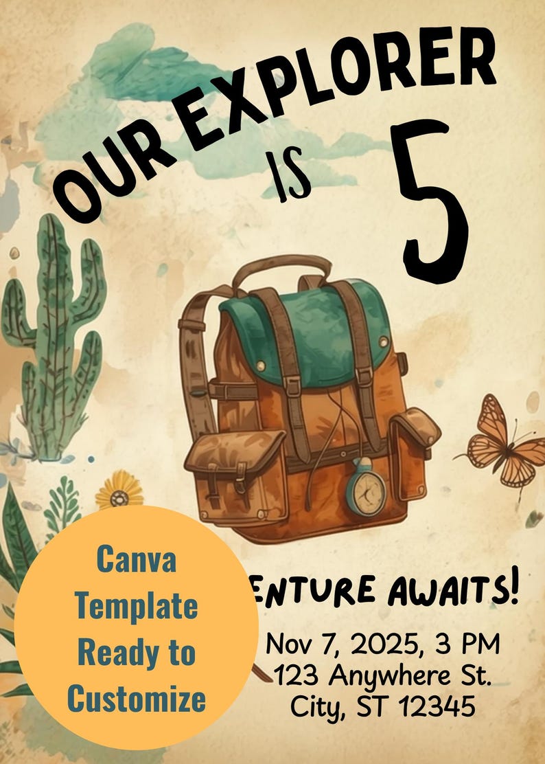 Editable Watercolor Adventure Birthday Invitation Template – Adventurer ...