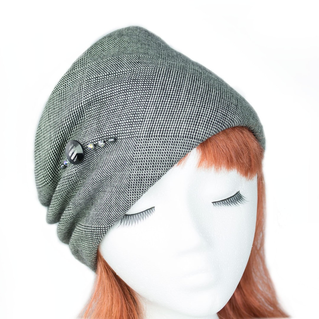 Gray Pillbox Hat in Wool, Tall Crown or Slouch | Church Hat With Beaded ...