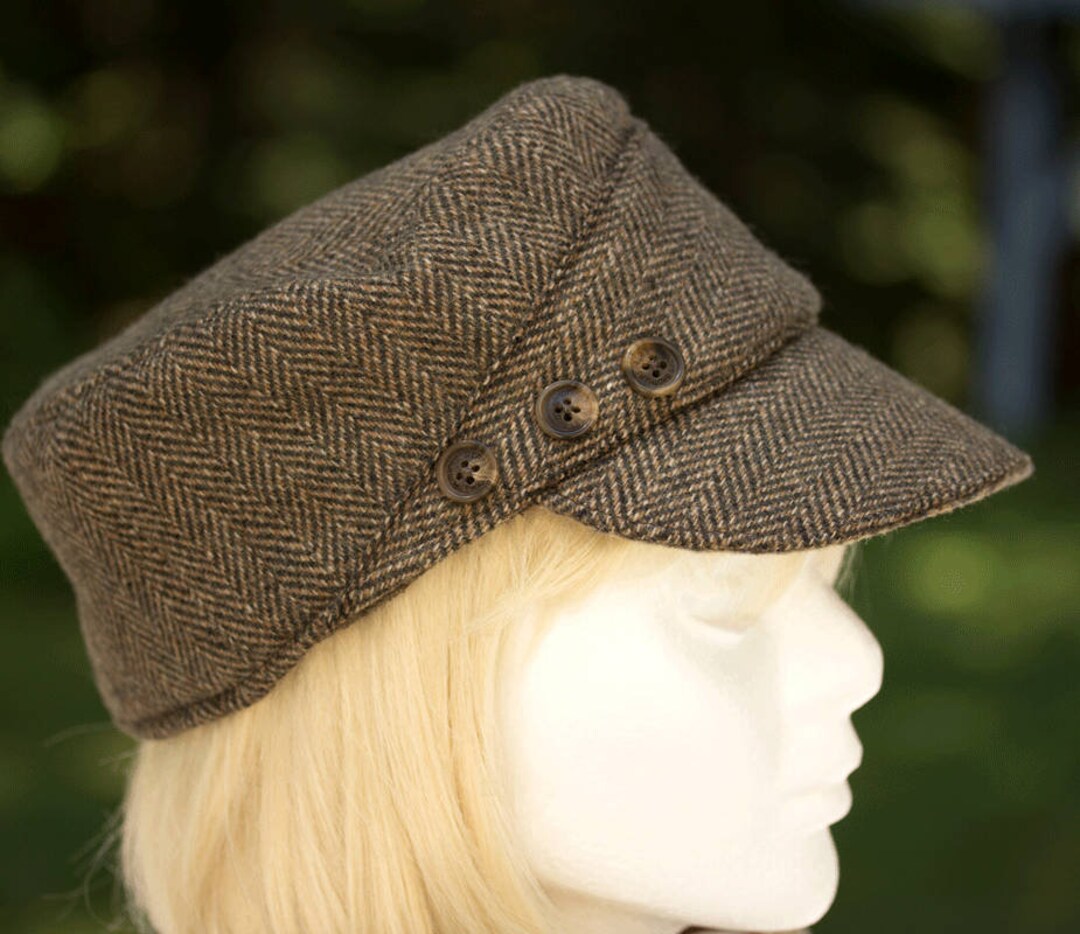 Wool Cadet Cap in Dark Brown Herringbone Wool Winter Baseball Cap Dark ...