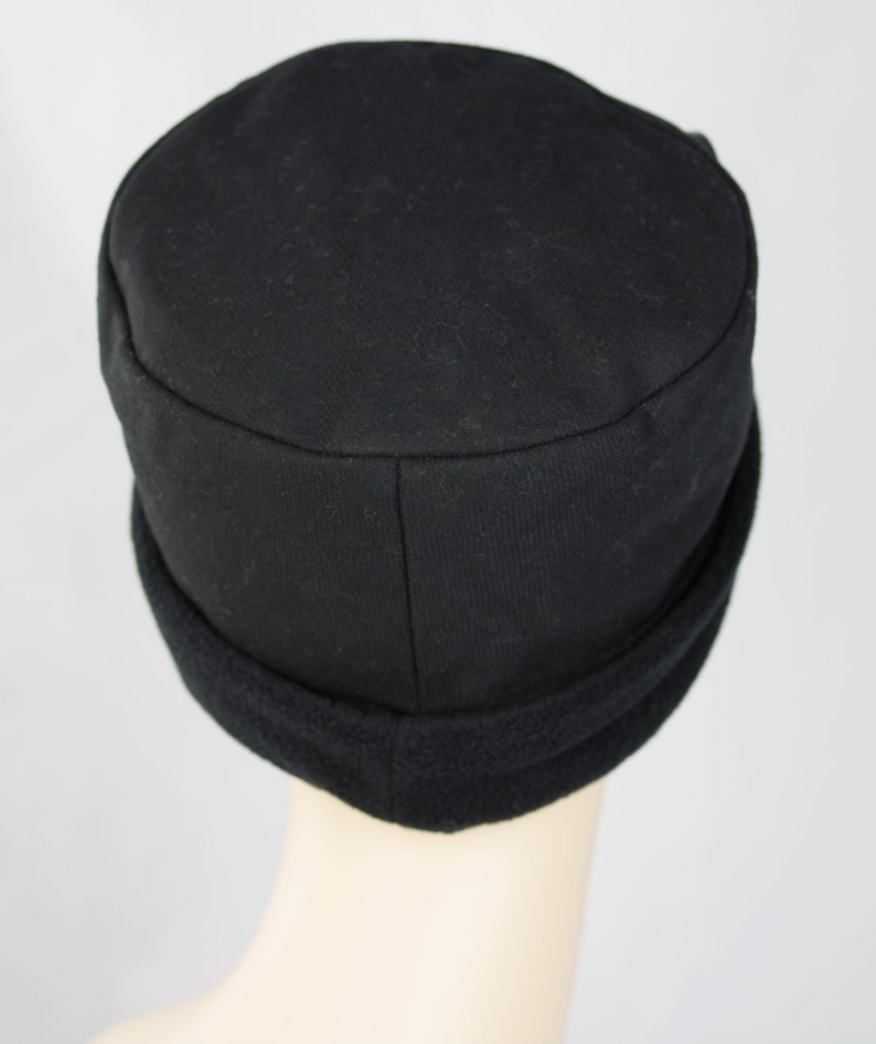 Black Wool Winter Hat With Rolled Cuff Fleece Brim Pillbox - Etsy