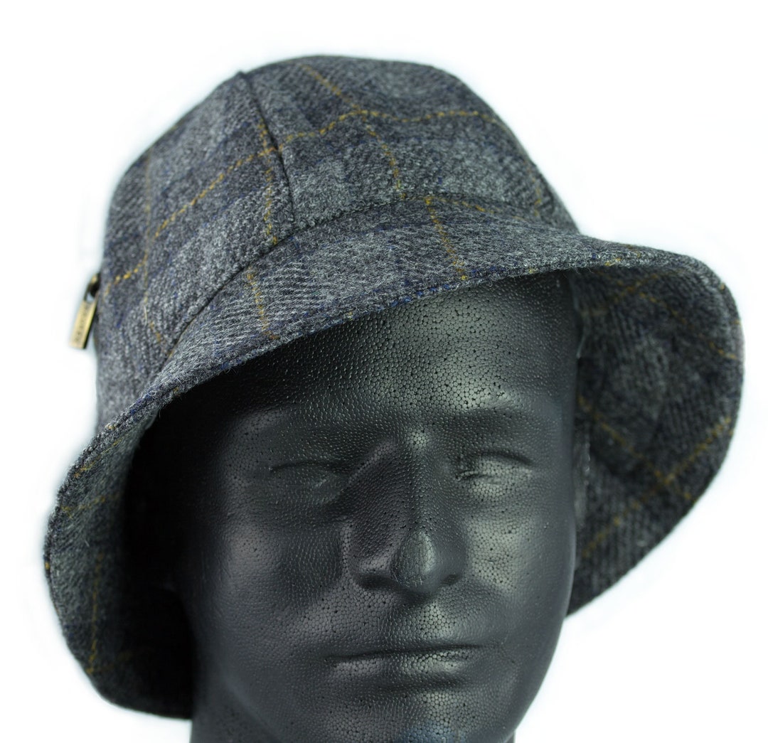 CLEARANCE SALE: Mens Walking Hat in Grey and Black Wool Plaid | 6 Panel ...