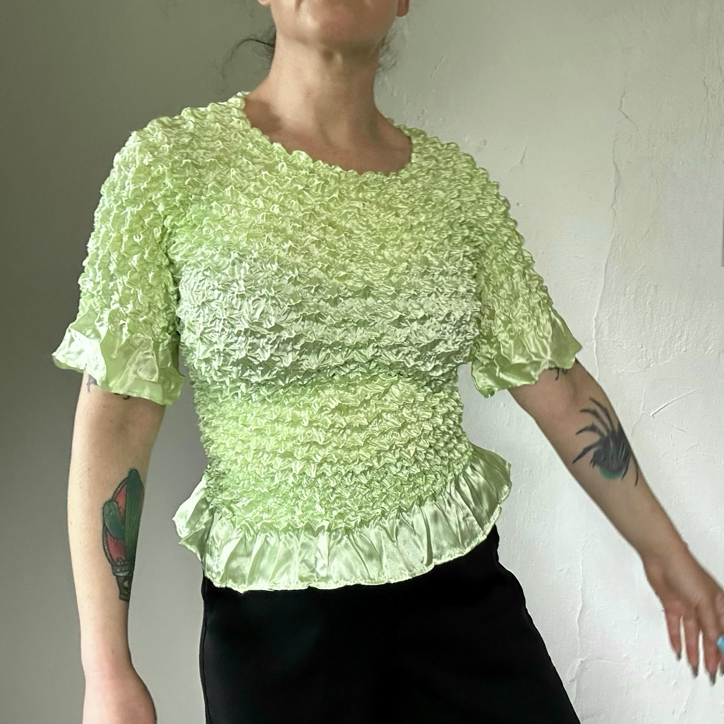 Y2K Green Ruffle Popcorn Top - Etsy