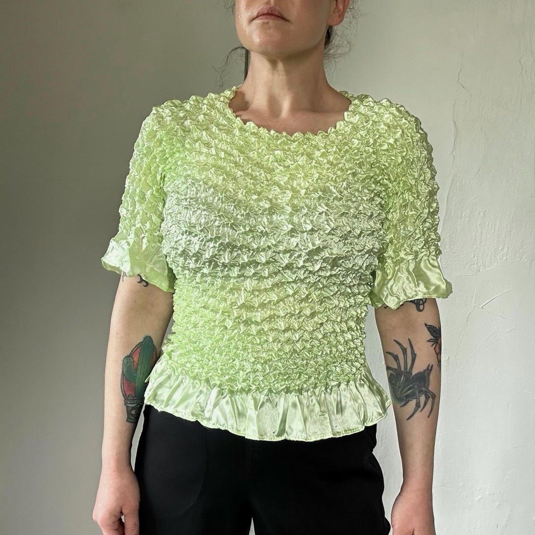 Y2K Green Ruffle Popcorn Top - Etsy