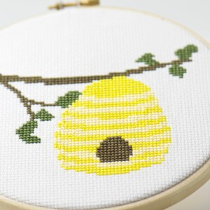 Yellow Bee Hive Cross Stitch Pattern, Modern Simple Cross Stitch ...