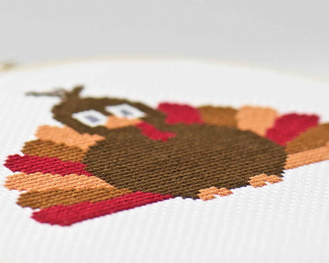 Cute Beginner Turkey Counted Cross Stitch Pattern, Thanksgiving Turkey ...