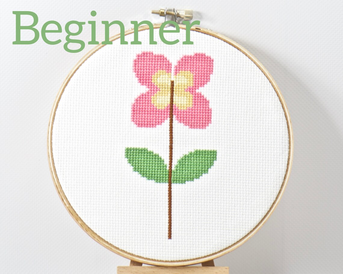 Single Pink Flower Cross Stitch Pattern Beginner Counted - Etsy