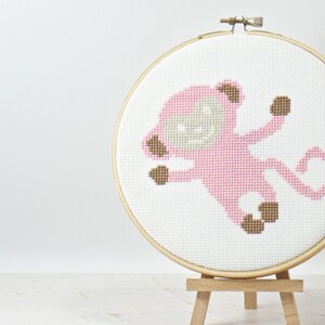 Pink Monkey Cross Stitch Pattern, PDF Download, DIY Baby Gift, Nursery ...