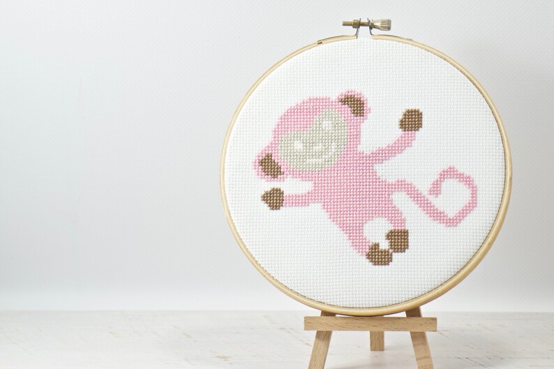 Pink Monkey Cross Stitch Pattern, PDF Download, DIY Baby Gift, Nursery ...
