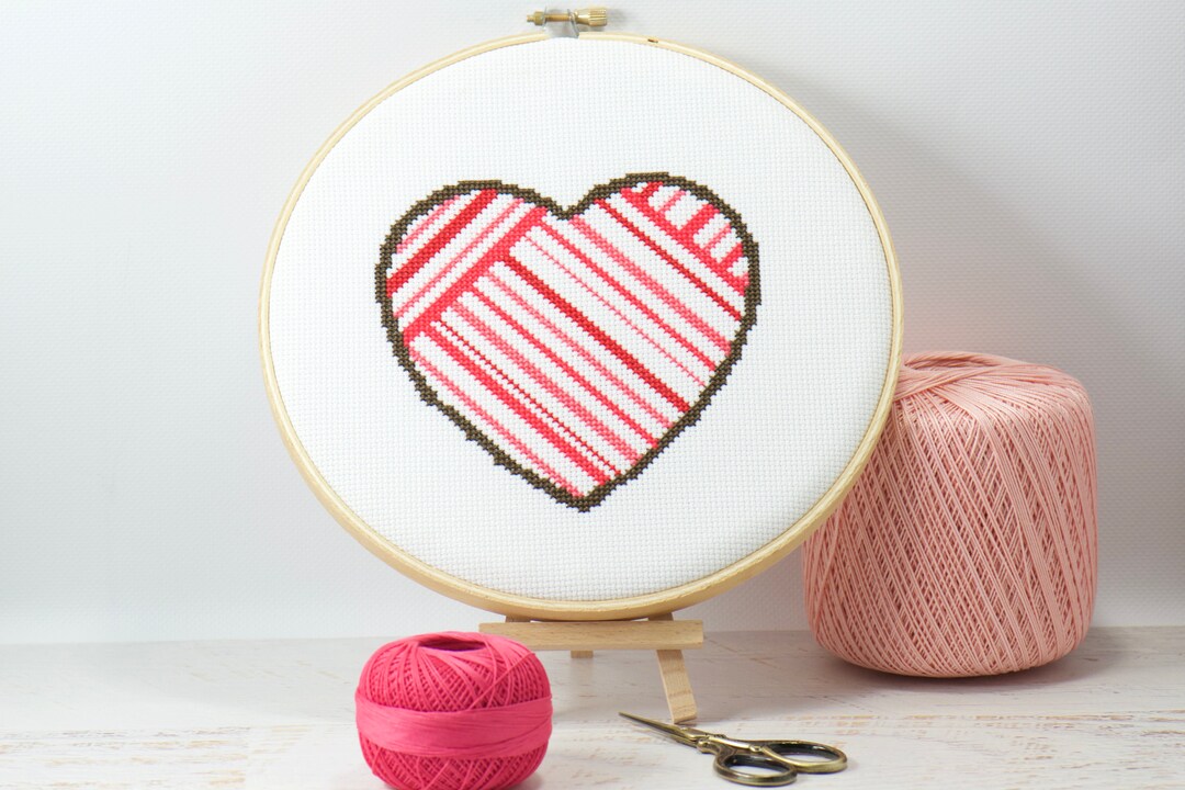Pink Heart Counted Cross Stitch Pattern Modern - Etsy