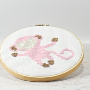 Pink Monkey Cross Stitch Pattern, PDF Download, DIY Baby Gift, Nursery ...