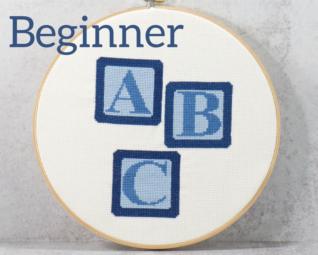 Easy Alphabet Baby Blocks Cross Stitch Pattern, Nursery Blue ABC Modern ...
