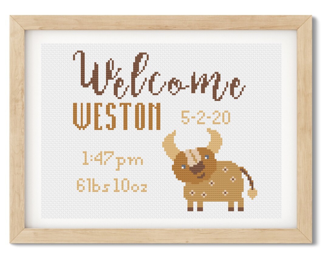 Taurus Welcome Baby Modern Cross Stitch Announcement, Personalized DIY ...