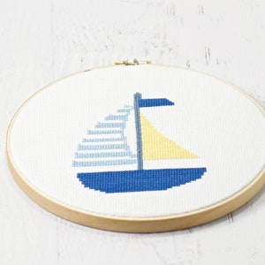 Baby Blue Sailboat Cross Stitch Pattern, Easy PDF Download, DIY Baby ...