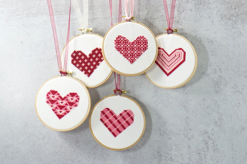 Love Hearts Counted Cross Stitch Set of 5 Patterns - Etsy