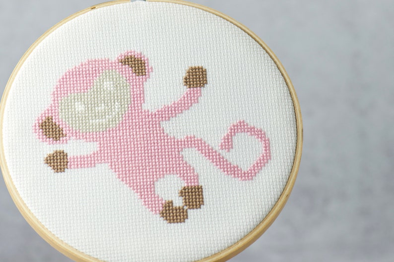 Pink Monkey Cross Stitch Pattern, PDF Download, DIY Baby Gift, Nursery ...