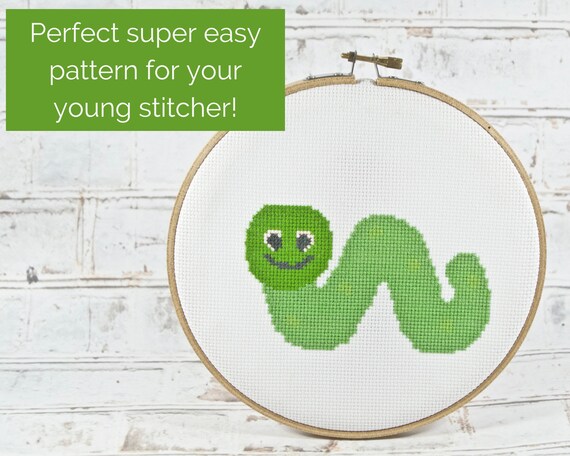 Beginner Cross Stitch Pattern Simple Green Inchworm Easy - Etsy