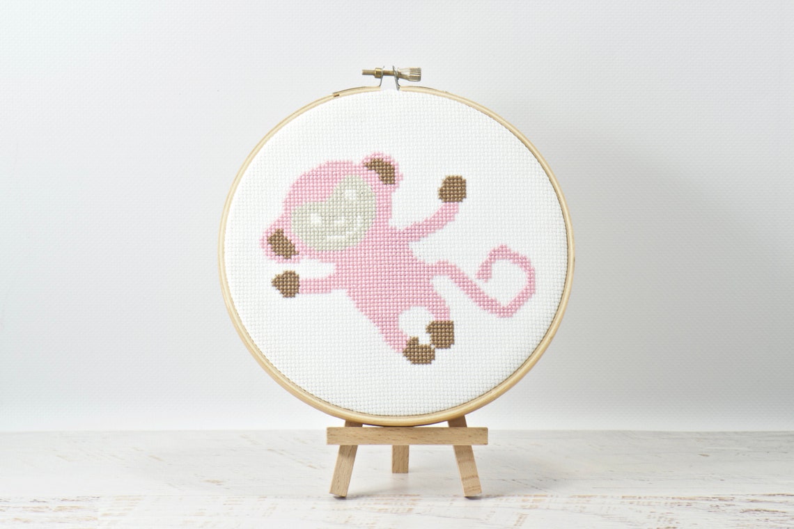 Pink Monkey Cross Stitch Pattern PDF Download DIY Baby Gift | Etsy