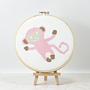 Pink Monkey Cross Stitch Pattern, PDF Download, DIY Baby Gift, Nursery ...