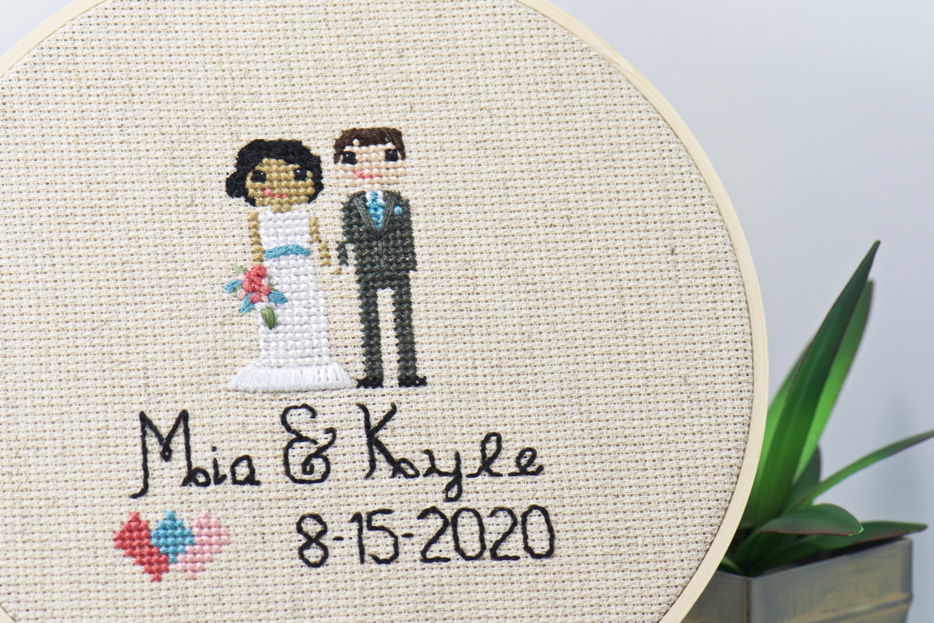 Custom Wedding Keepsake Portrait - Personalized Embroidery Wedding Gift ...
