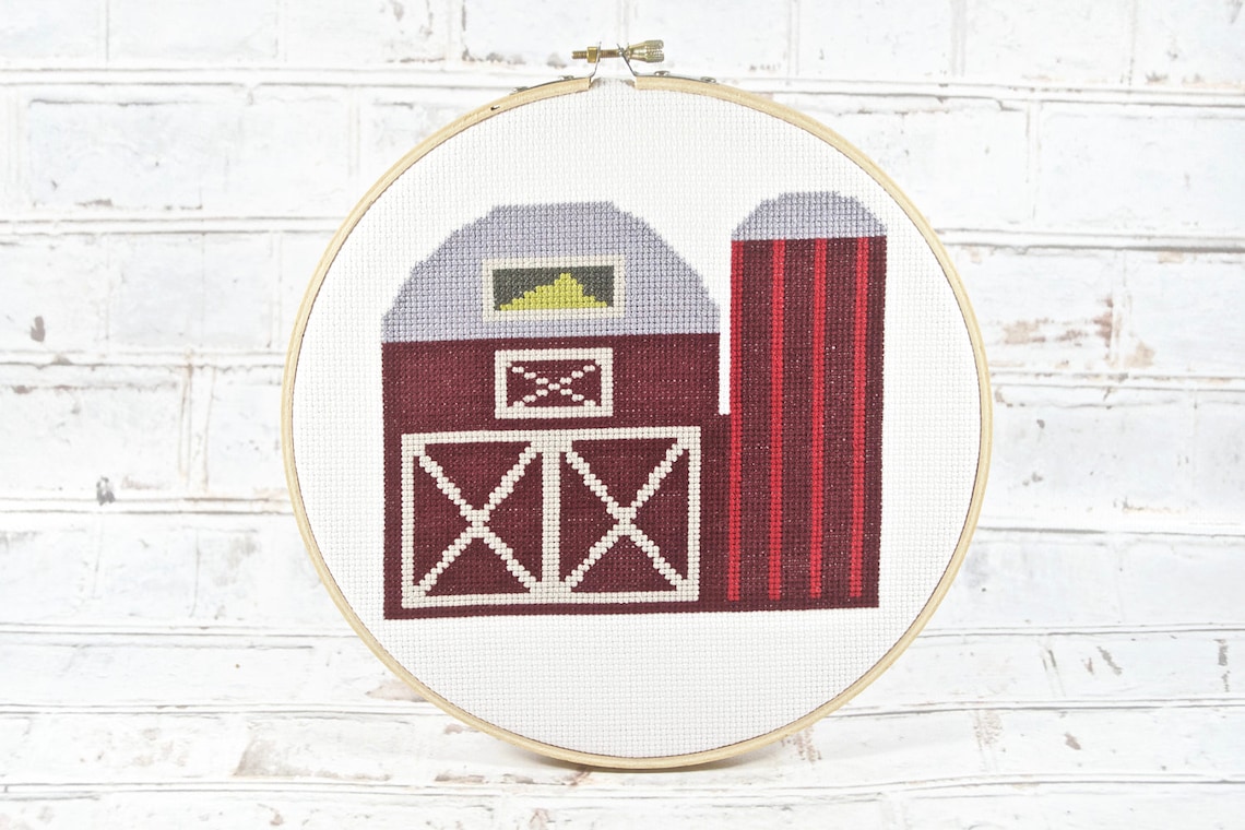 Farm Red Barn Silo Cross Stitch Pattern, Farmhouse Wall Art Decor ...