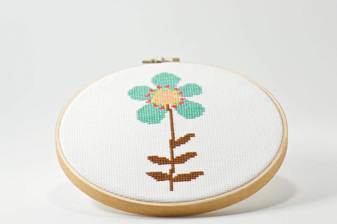 Blue Simple Flower Counted Cross Stitch Pattern Teal Garden | Etsy