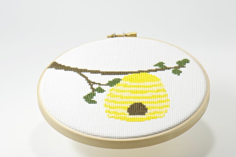 Yellow Bee Hive Cross Stitch Pattern, Modern Simple Cross Stitch ...