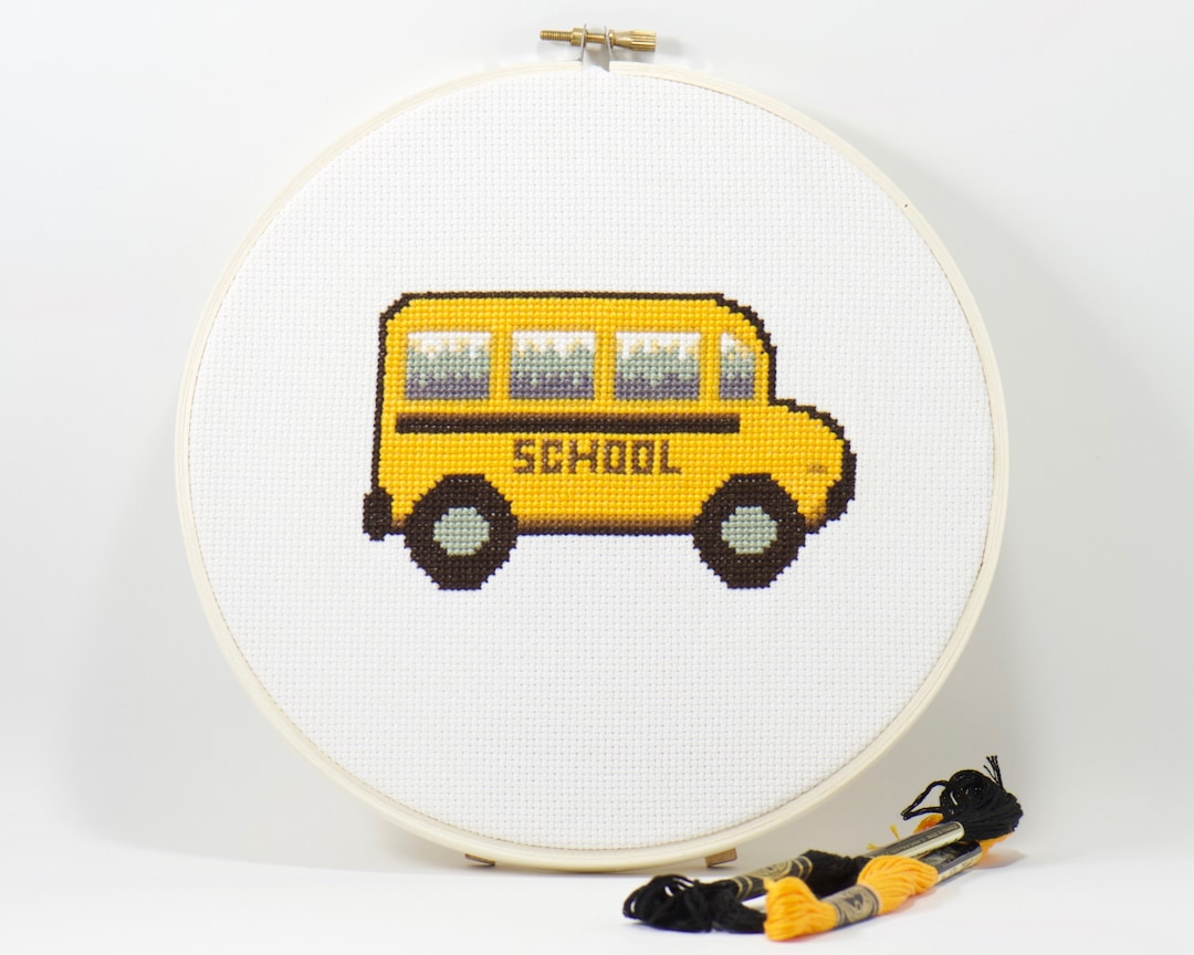Yellow School Bus Counted Cross Stitch Pattern for Teacher Appreciation ...