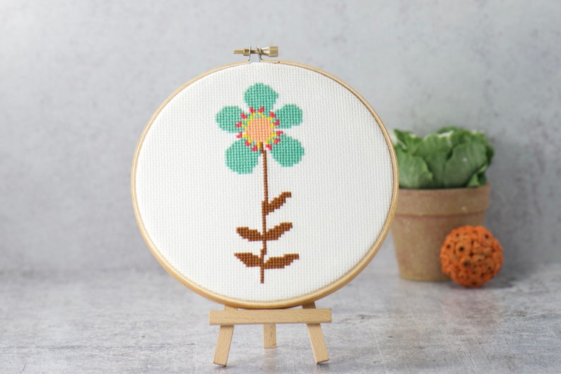 Blue Simple Flower Counted Cross Stitch Pattern, Teal Garden Wall X ...